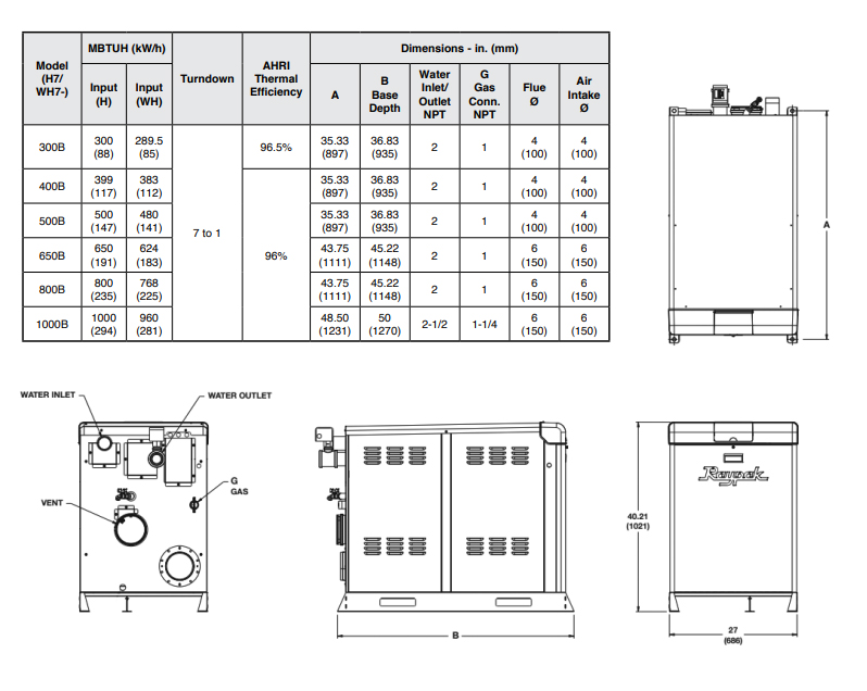 Raypak WH7-500B XFIIRE Stainless Steel Domestic Water Heater - 500 MBTUH